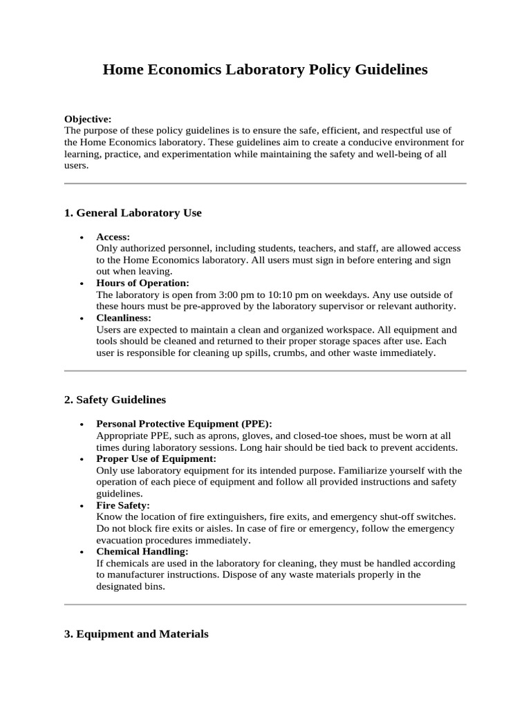 Home Economics Laboratory Policy Guidelines | PDF | Laboratories | Waste