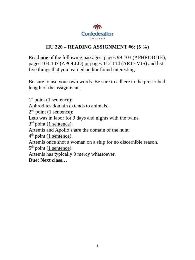 220 Reading Assignment #6 | PDF