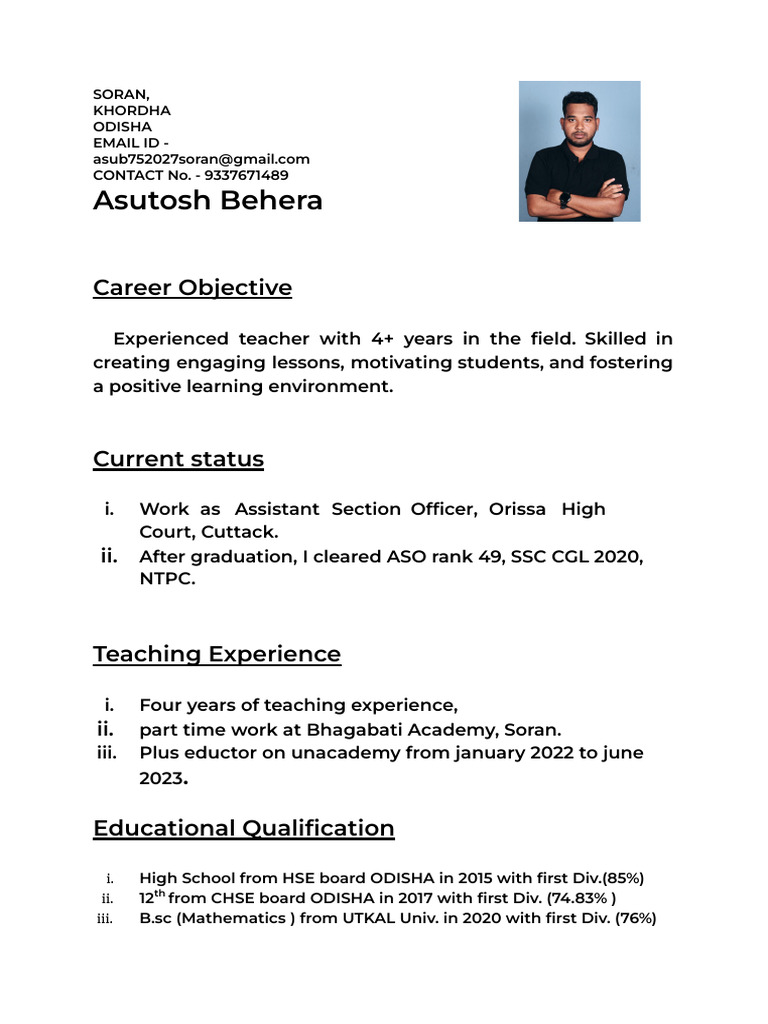 Asutosh Behera: Teaching & Career Profile | PDF