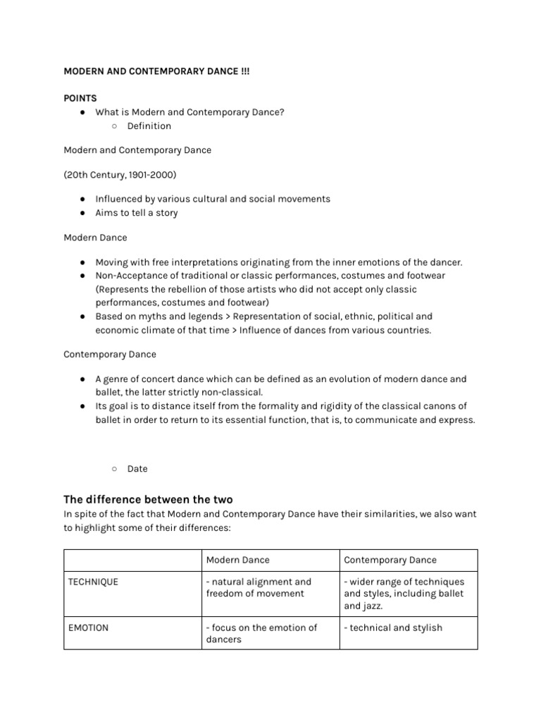 Modern vs. Contemporary Dance Explained | PDF | Dances | Choreography
