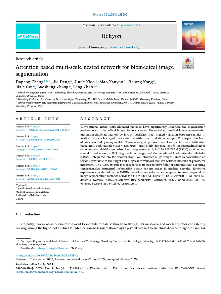 Attention Based Multi-Scale Nested Network For Biomedical Image Segmentation | PDF | Image ...
