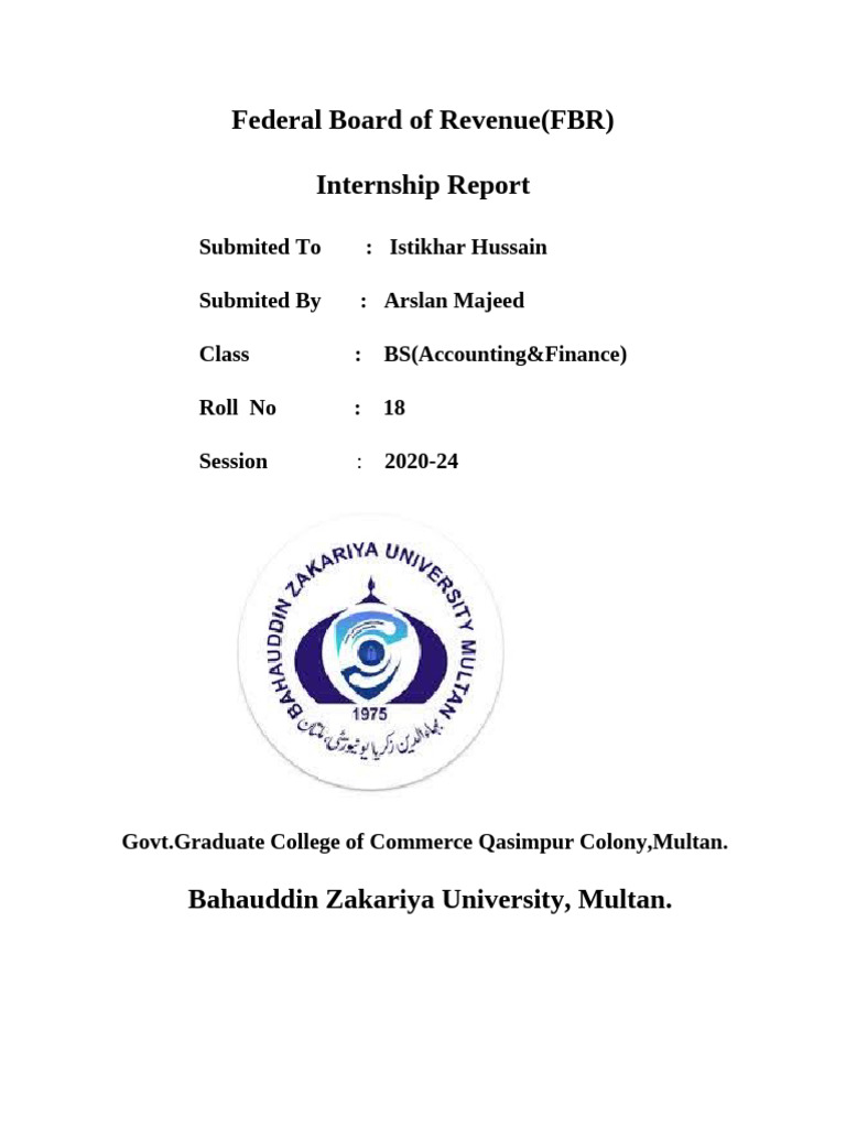 FBR Internship Report: Insights & Analysis | PDF | Taxes | Excise