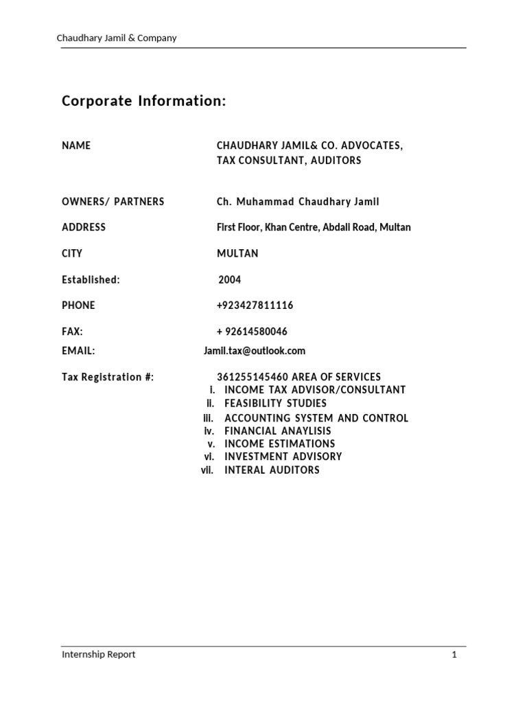 Chaudhary Jamil & Co. Internship Overview | PDF | Taxes | Sales Taxes ...