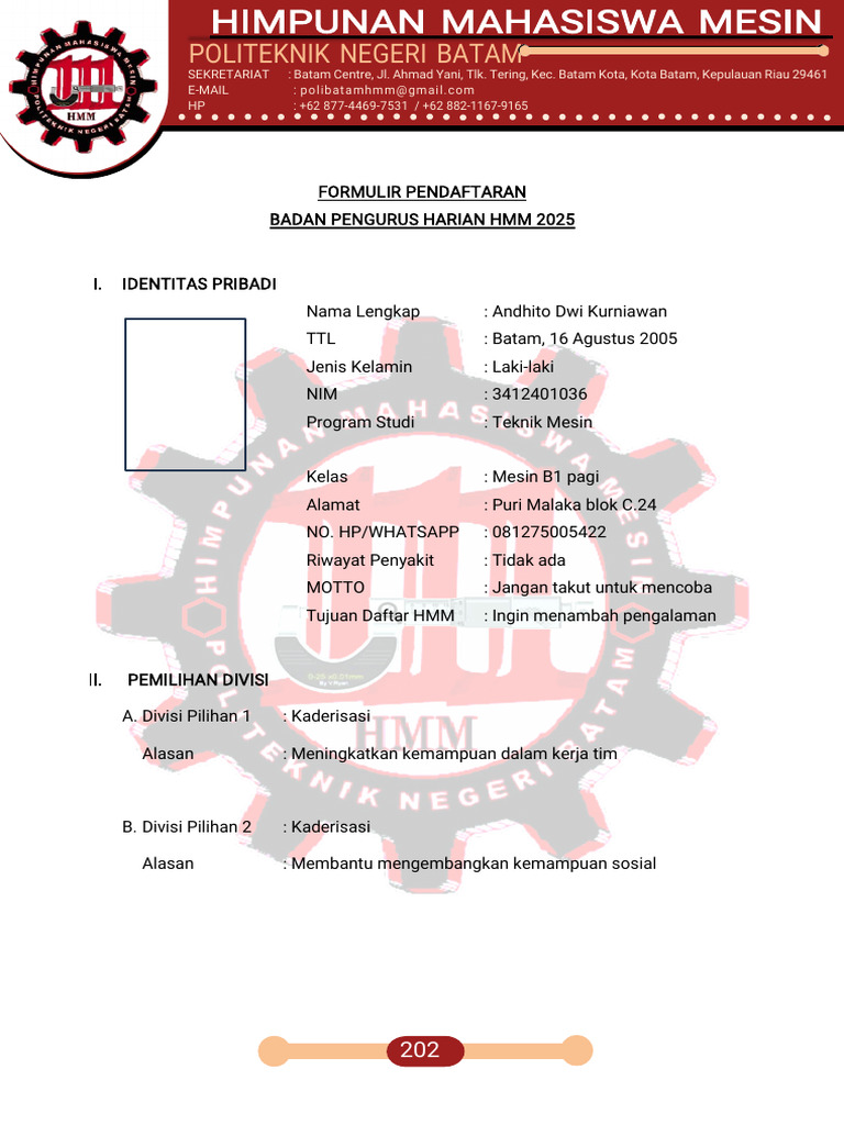 Formulir Pendaftaran BPH HMM 2025 | PDF