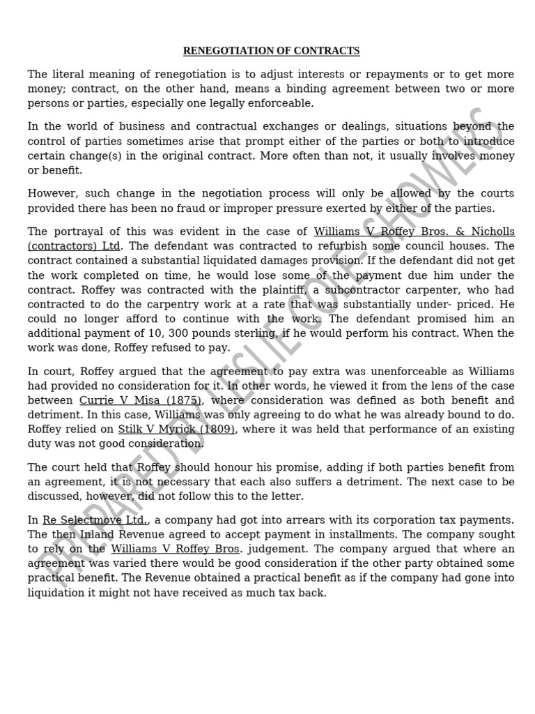 Renegotiation of Contracts | PDF | Consideration | Private Law