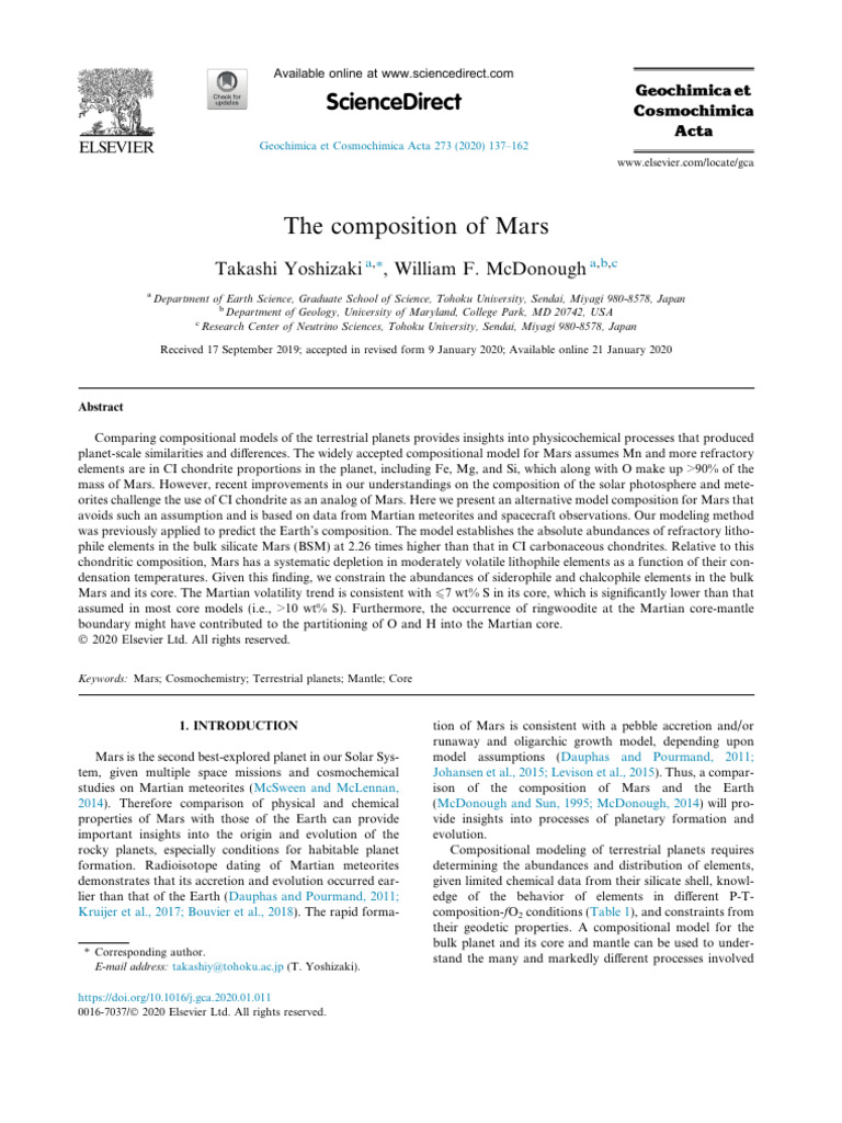 The Composition of Mars | PDF | Planetary Core | Mars