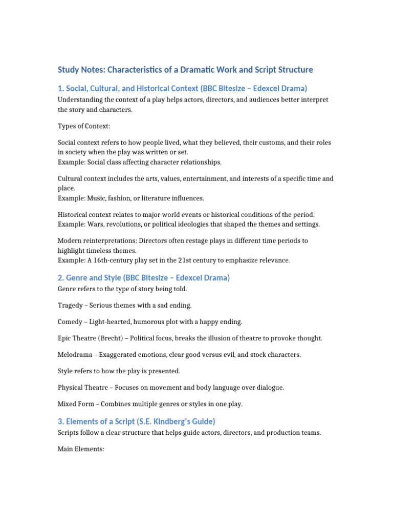 Study Notes Drama Structure | PDF | Play (Theatre) | Theatre