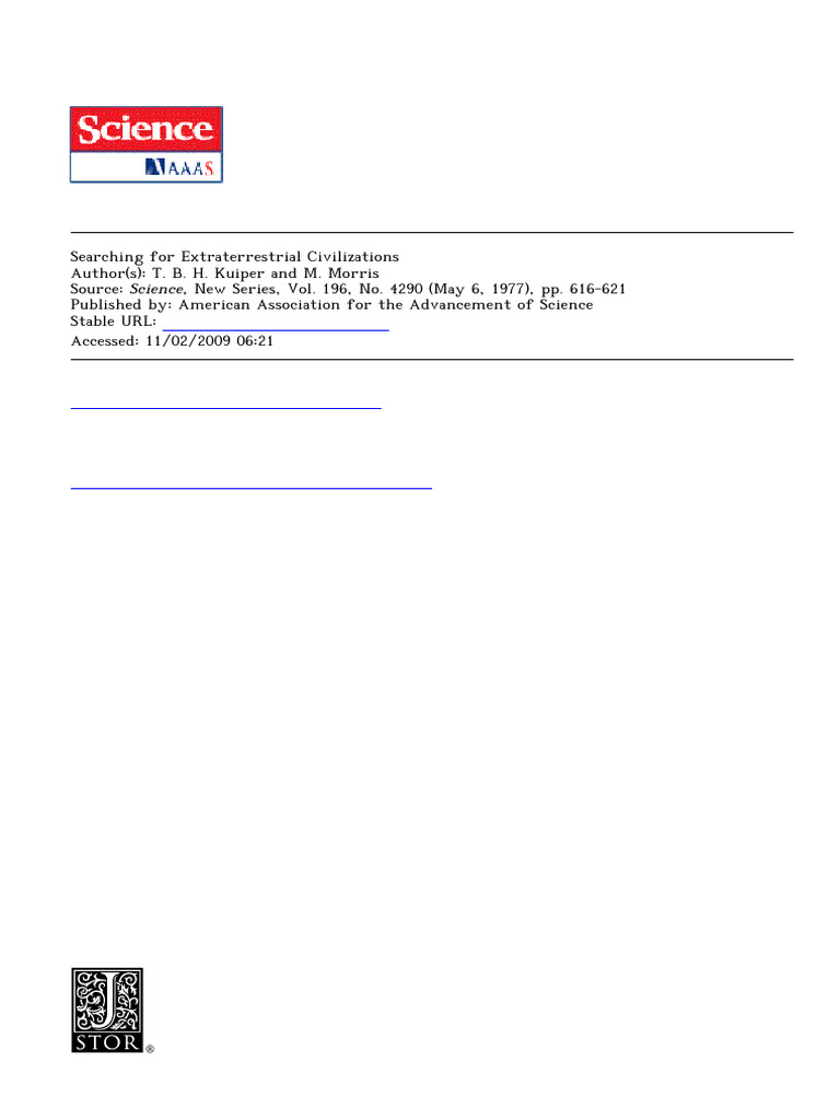 Kuiper_Science_1977_196_616-621 | PDF | Search For Extraterrestrial ...