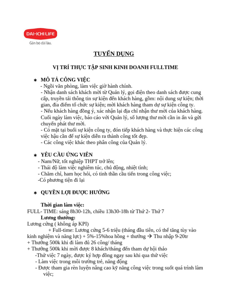 JD TTS Kinh Doanh Fulltime | PDF