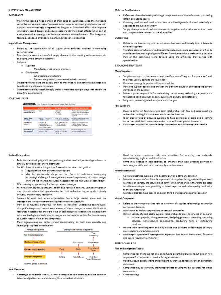 SUPPLY CHAIN MANAGEMENT Notes | PDF | Supply Chain | Inventory
