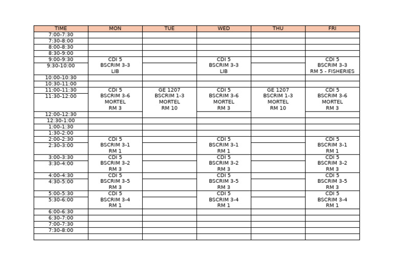 Weekly Class Schedule Overview | PDF