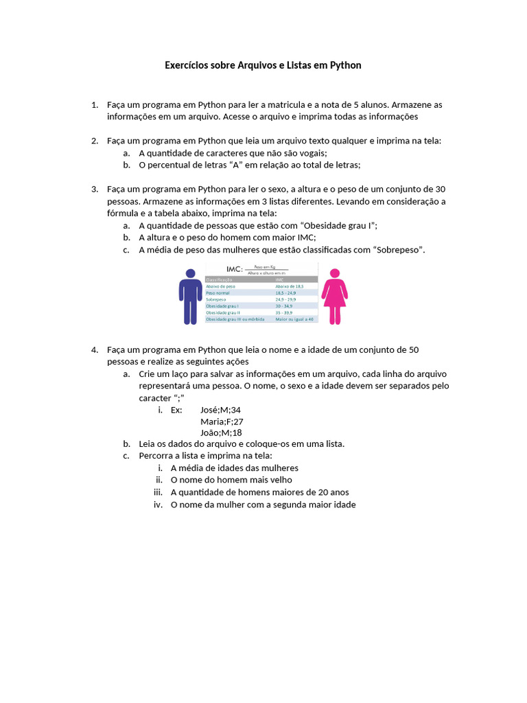 Exercícios Sobre Arquivos e Listas em Python | PDF
