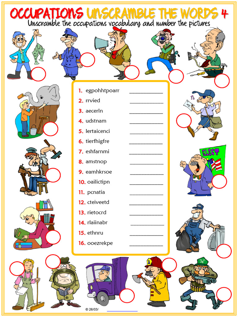 Occupations Vocabulary Esl Unscramble The Words Worksheets For Kids | PDF