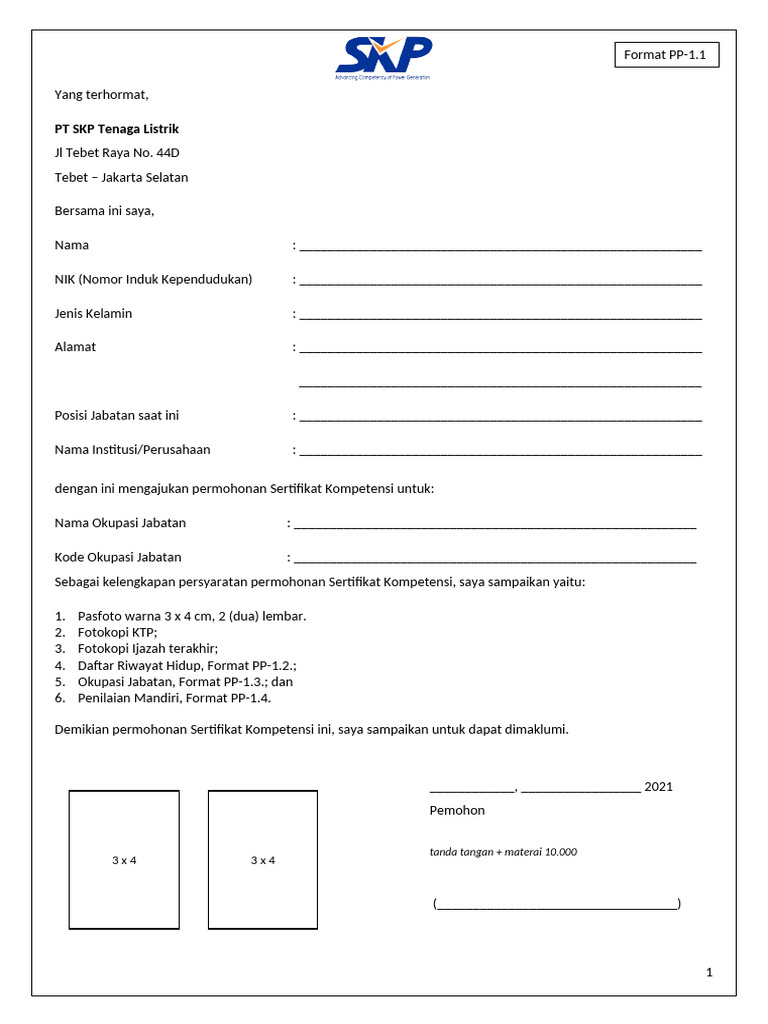 2. Form Pendaftaran SKTTK Baru - Peserta | PDF