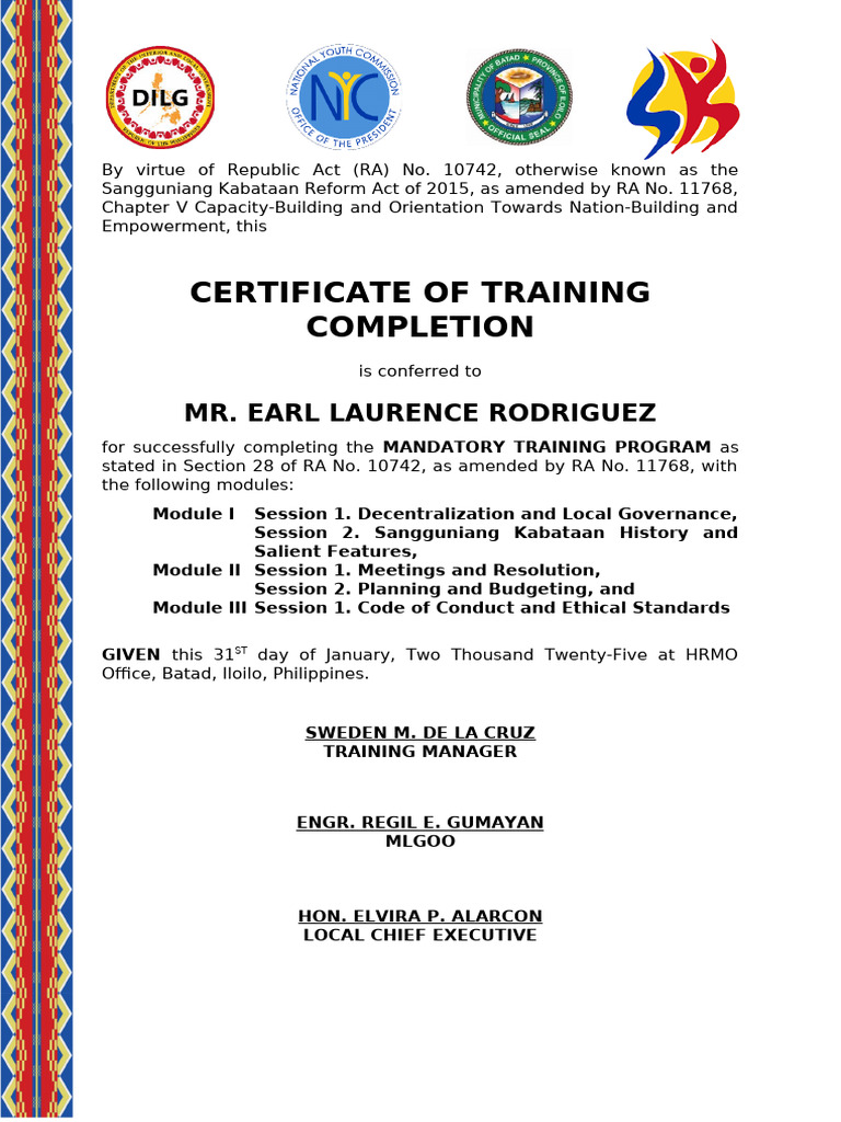 Annex B - Certificate of Training Completion 2 | PDF