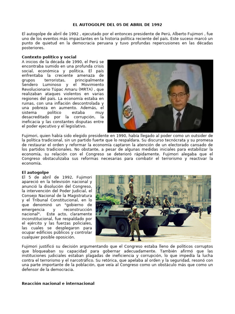 El autogolpe de Fujimori en 1992 | PDF | Gobierno