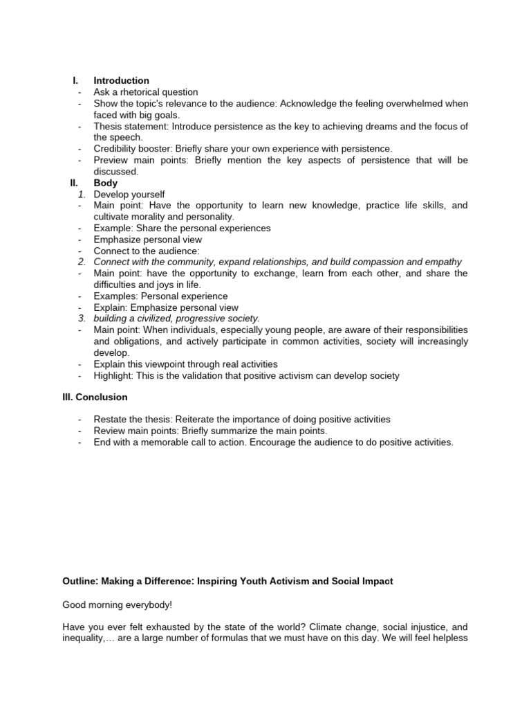 Outline - Making A Difference - Inspiring Youth Activism and Social ...