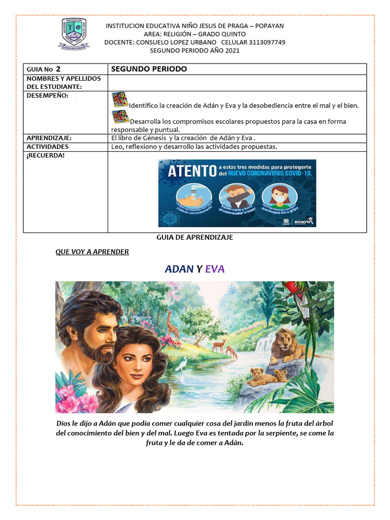 Guía de Aprendizaje: Adán y Eva | PDF | Víspera | Adán y Eva