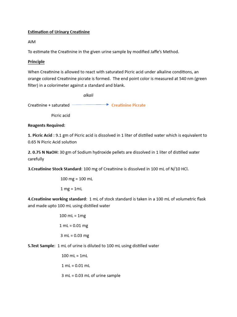 Estimation of Urinary Creatinine MBBS | PDF | Creatinine | Kidney