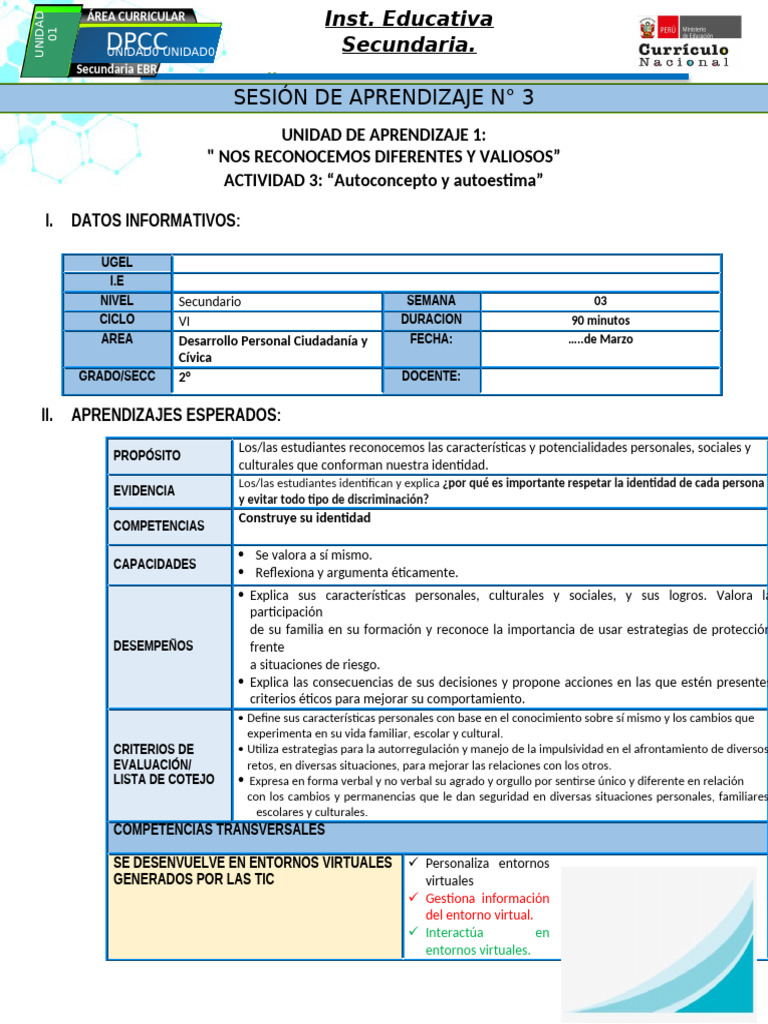 2º Dpcc Ses Act.3 Uni 1 | PDF | Maestros | Aprendizaje