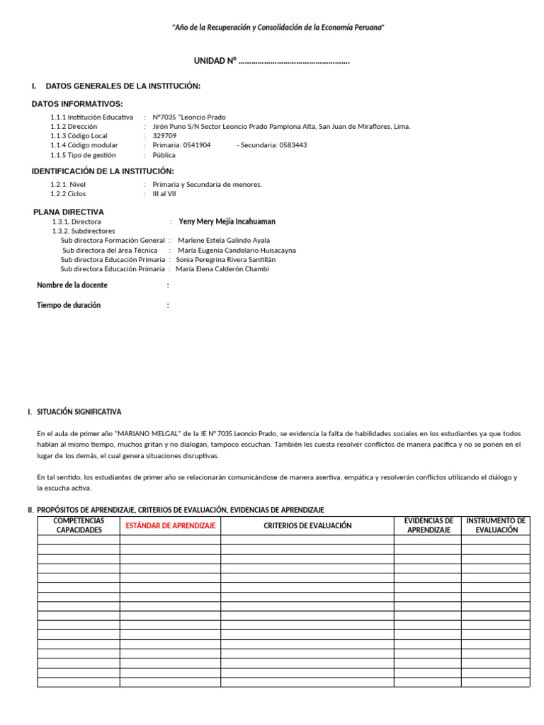 Matriz Unidad Didactica | PDF | Aprendizaje | Educación primaria