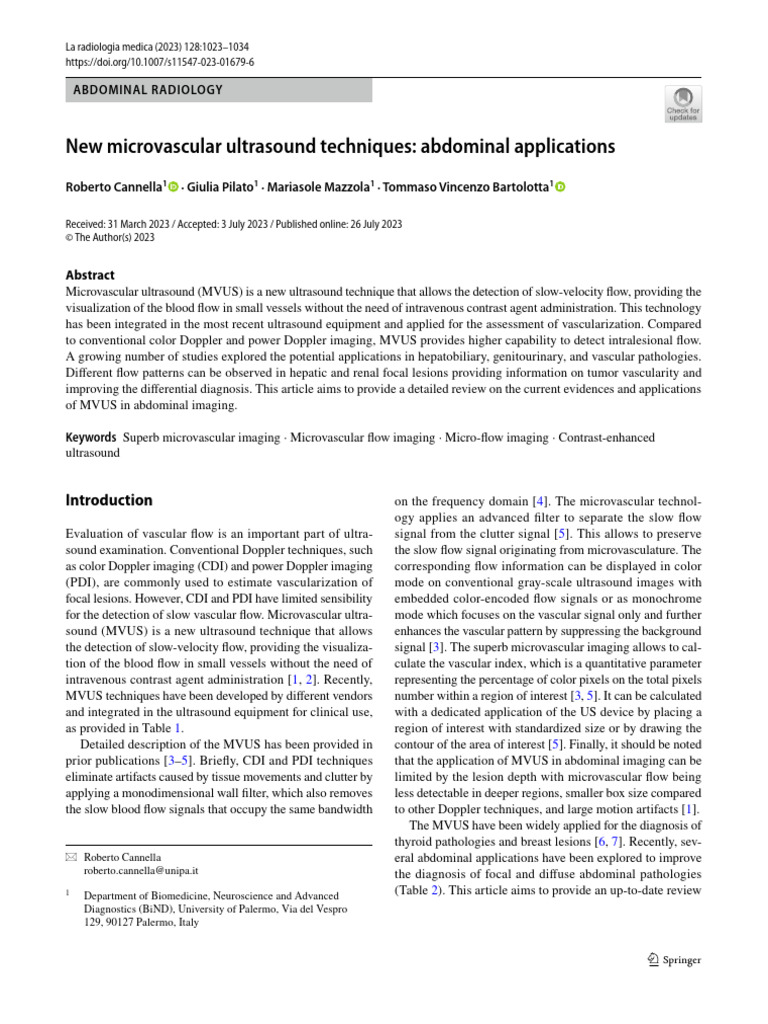 New microvascular ultrasound techniques. abdominal applications | PDF ...