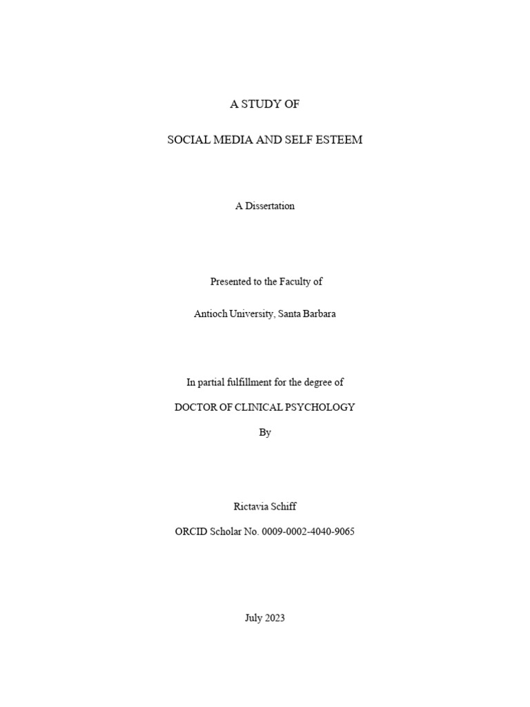 Rictavia Schiff 2023 A Study of Social Media and Self Esteem | PDF ...