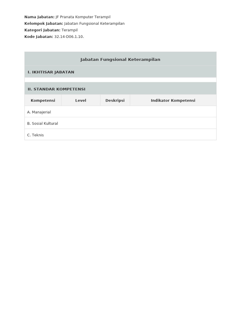SKJ JF Pranata Komputer Terampil | PDF
