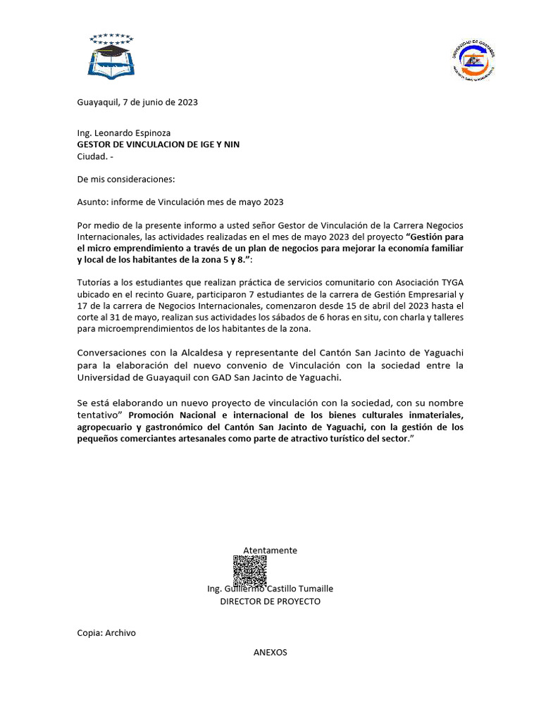 Informe de Vinculación Mes Mayo 2023-Signed | PDF | Business | Economias