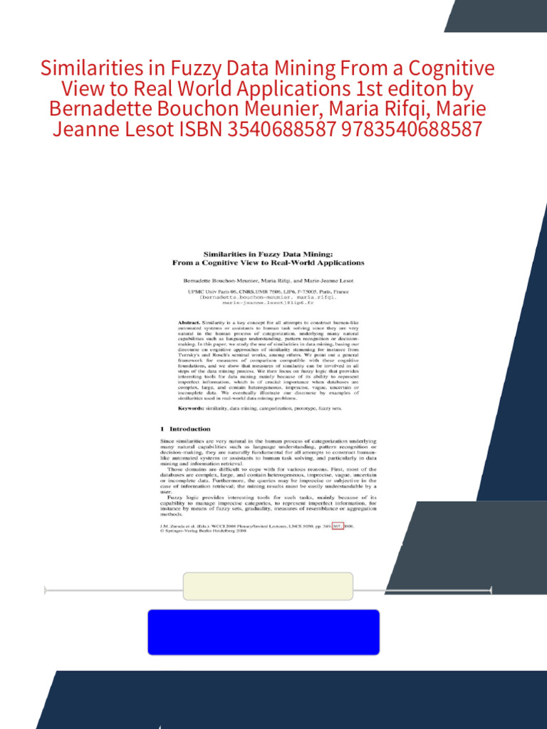 Similarities in Fuzzy Data Mining From a Cognitive View to Real World Applications 1st editon by ...