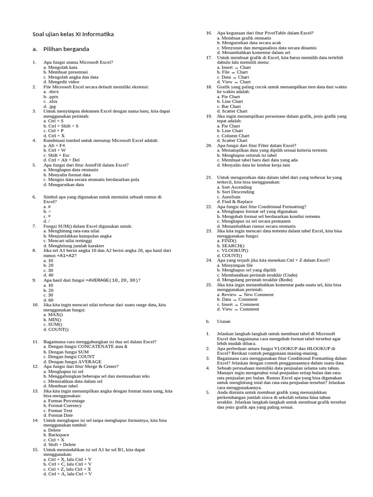 Soal Ujian Kelas XI Informatika | PDF
