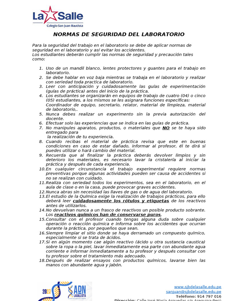 Normas de Seguridad en Laboratorio | PDF | Laboratorios | Agua