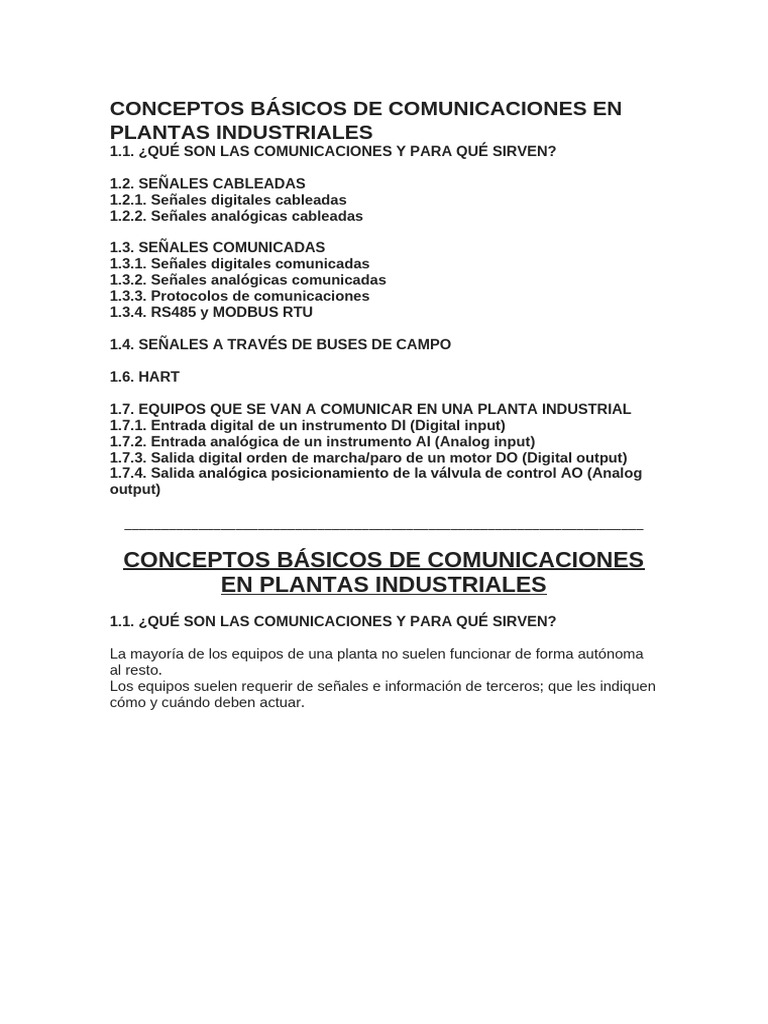 Conceptos Básicos de Comunicaciones en Plantas Industriales | PDF | Señal analoga | Sensor