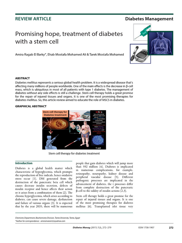 Promising Hope Treatment of Diabetes With A Stem Cell | PDF ...