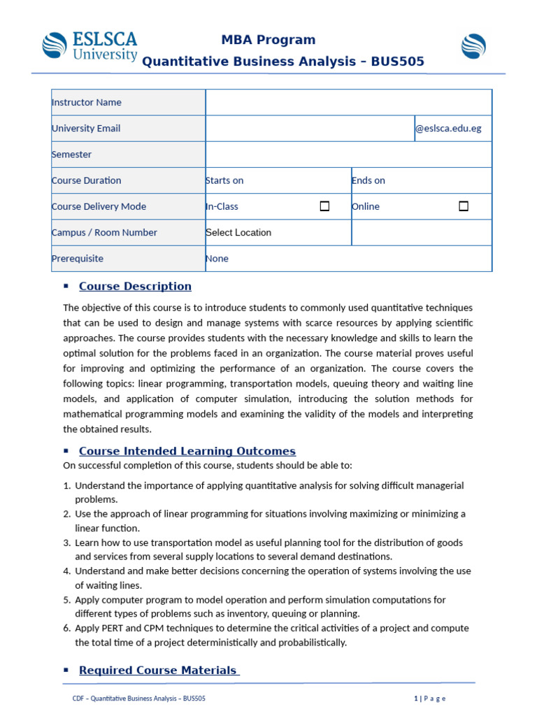 Quantitative Business Analysis Course | PDF | Plagiarism | Mathematical ...