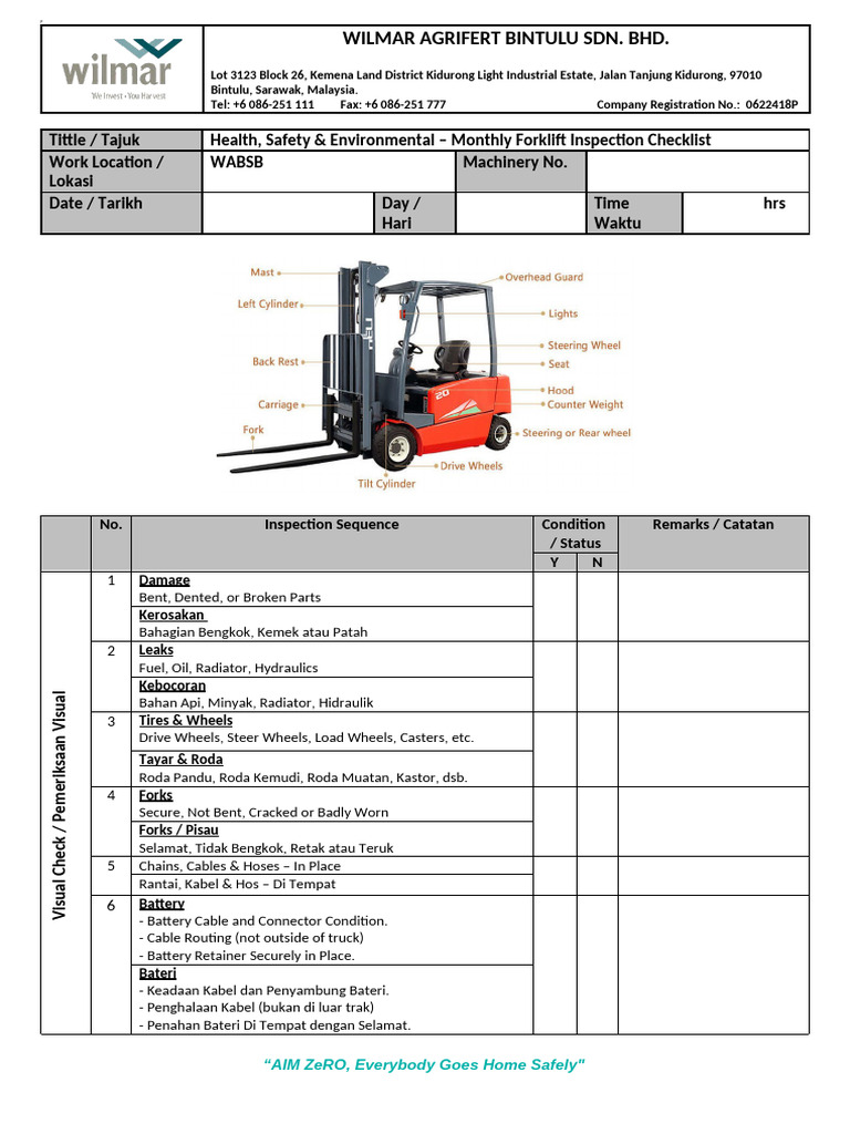Forklift Inspection Form | PDF | Transport | Transportation Engineering