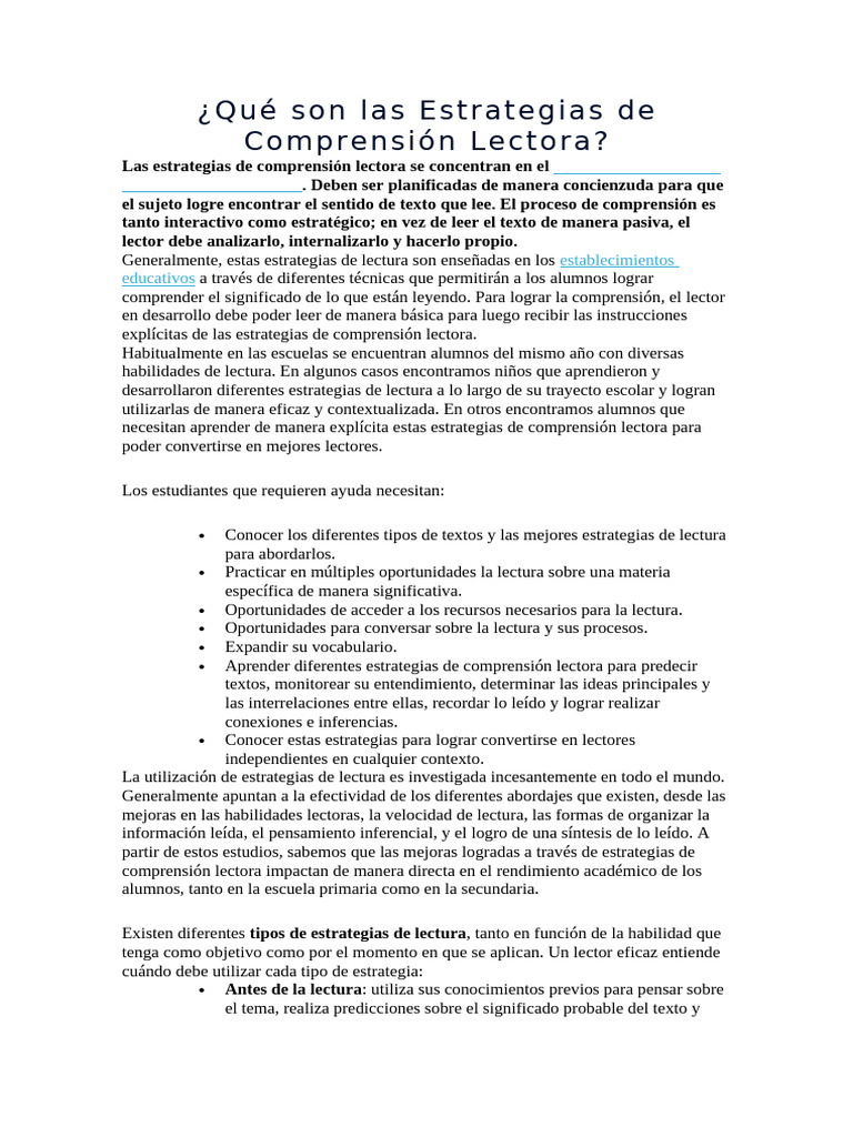 Estrategias de Comprensión Lectora | PDF | Comprensión lectora ...