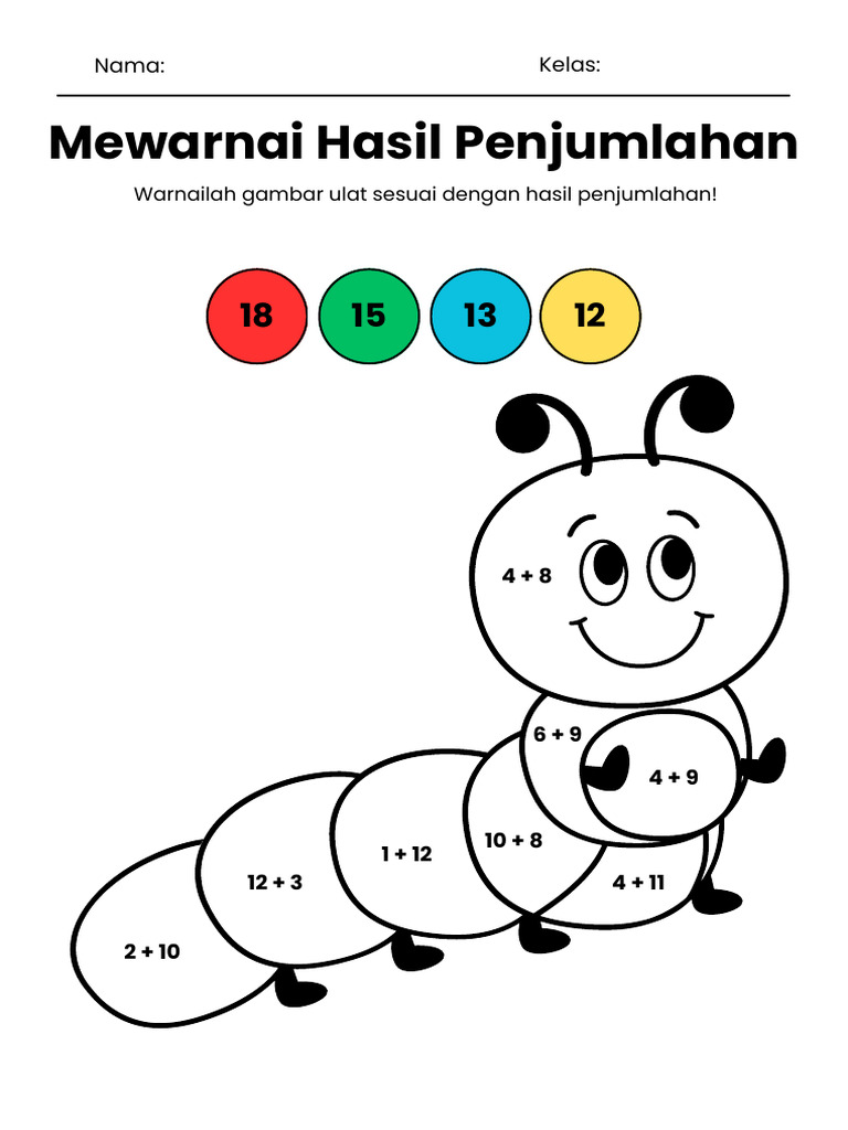 Mewarnai Hasil Penjumlahan Lembar Kerja Hitam Dan Putih Gaya Ilustratif ...