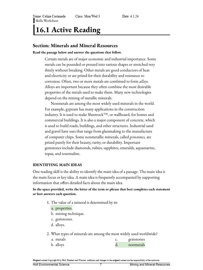 Mineral and Mineral Resources Worksheet | PDF | Metals | Mining