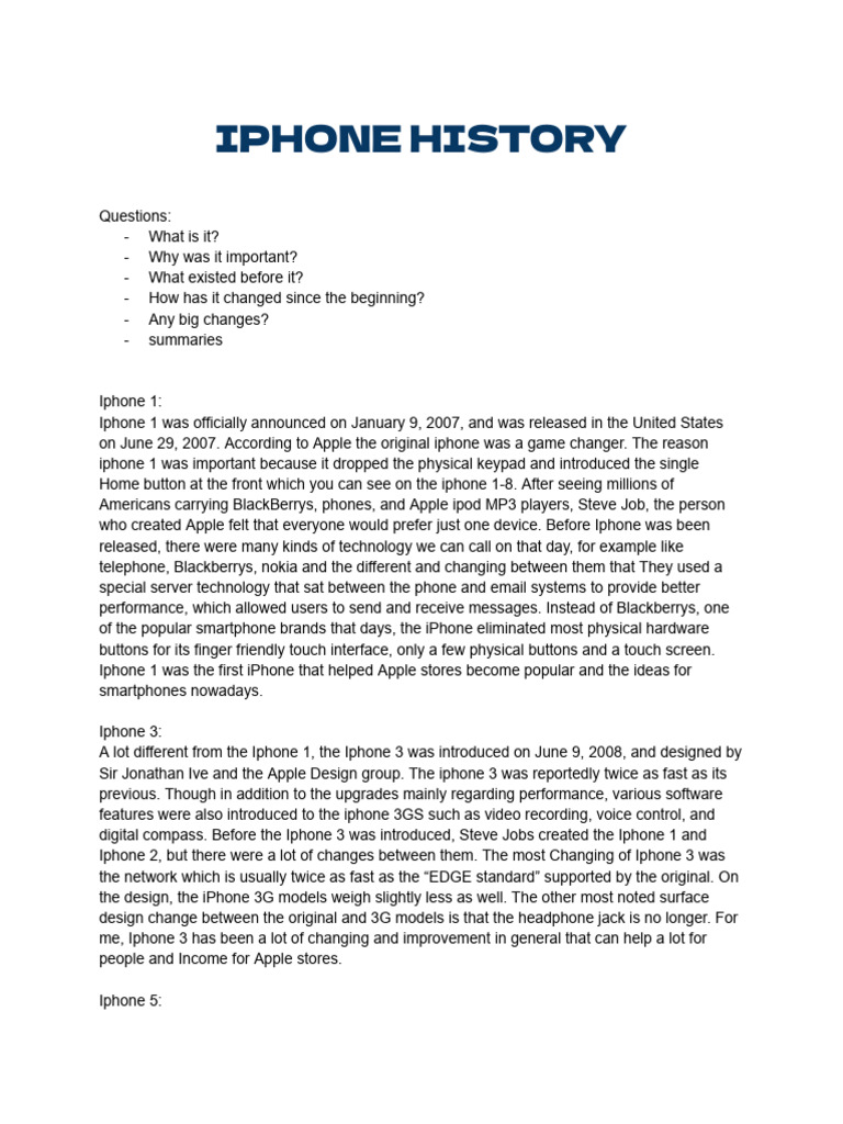 Evolution of the iPhone: A Timeline | PDF | I Phone | Smartphone