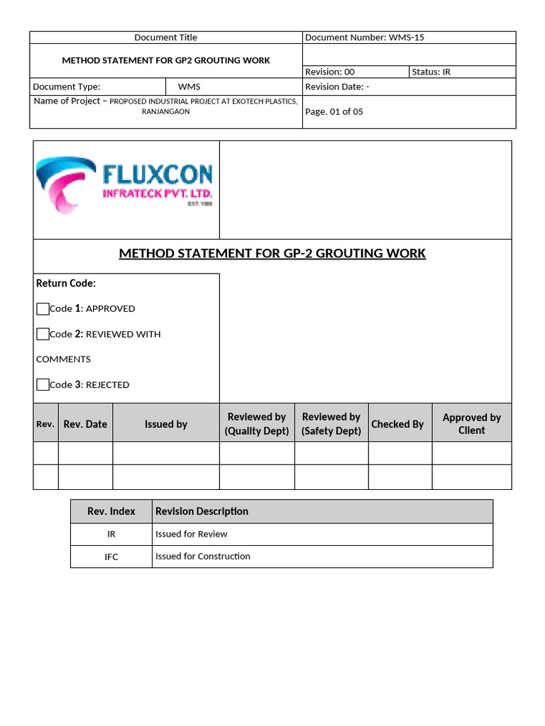 15 Wms-Method Statement For GP-2 Grout Work | PDF | Concrete | Building Engineering