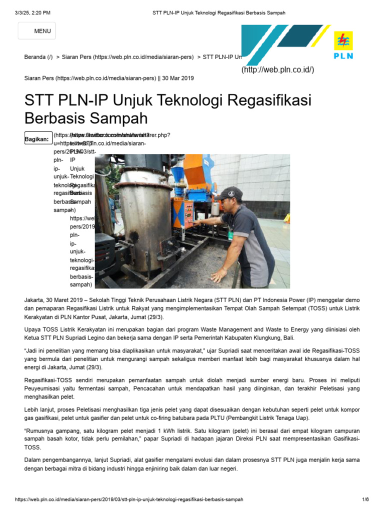 (2019-30 Mar) - STT PLN-IP Unjuk Teknologi Regasifikasi Berbasis Sampah ...