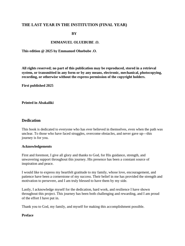 The Last Year in The Institution (Final Year) | PDF | Psychological ...