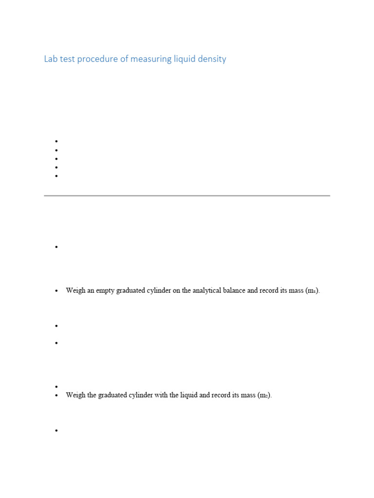 Lab Test Procedure of Measuring Liquid Density | PDF | Density ...