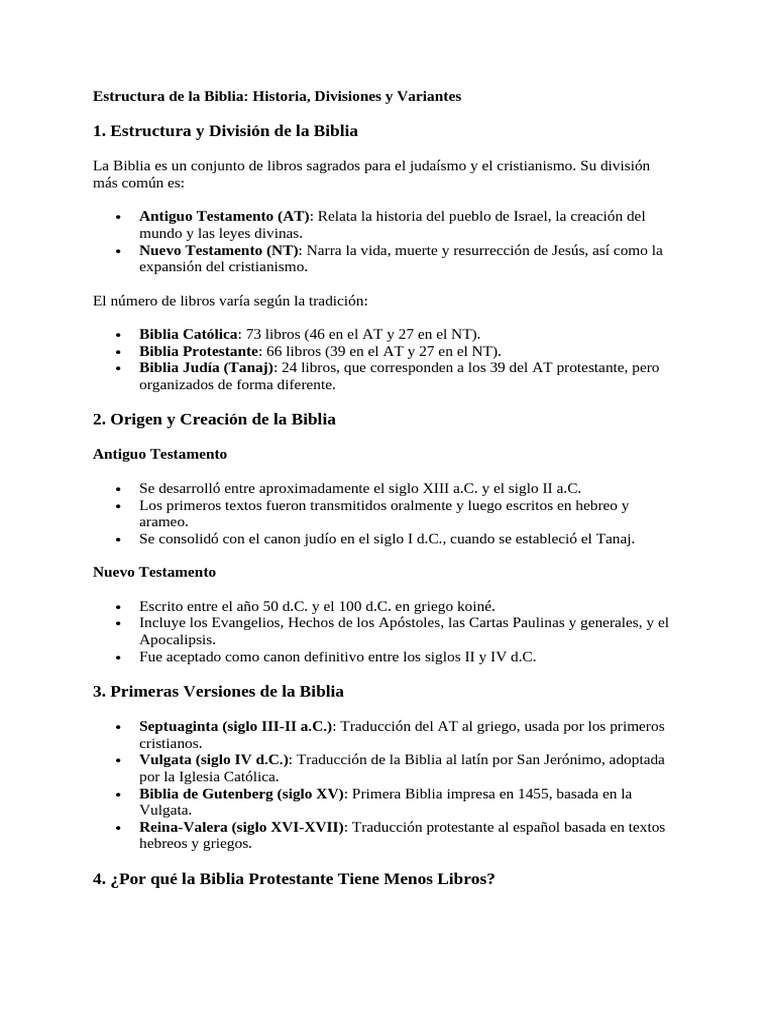 Estructura de la Biblia y sus variantes | PDF | Biblia | Canon bíblico