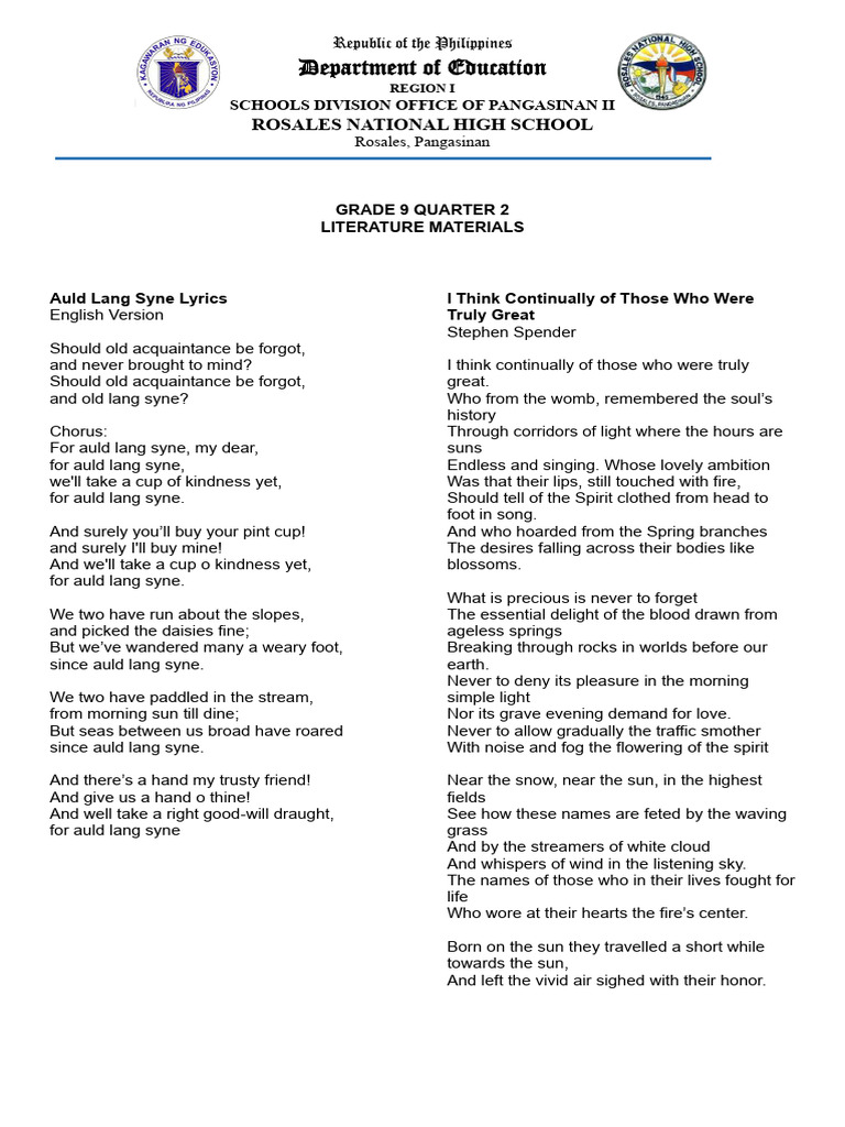 Grade 9 Literature: Poems & Analysis | PDF | Senses