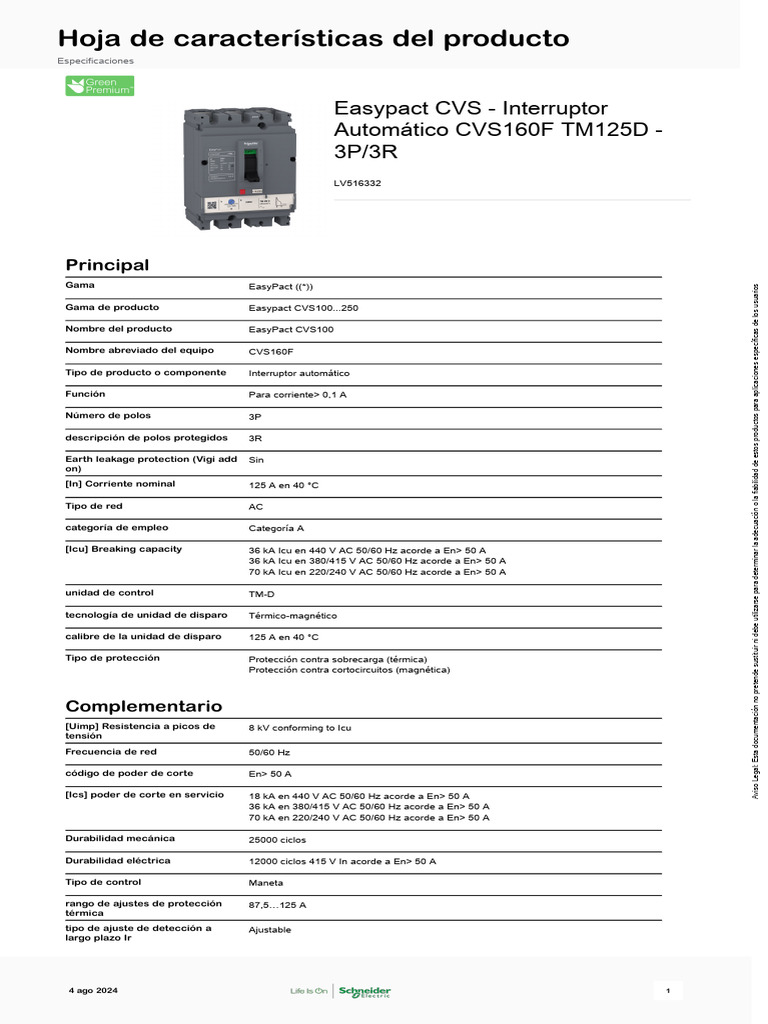 Schneider Electric - EasyPact-CVS - LV516332 | PDF | Electricidad