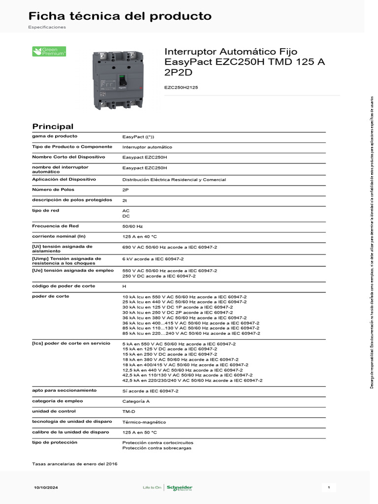 Interruptor Automático EasyPact 125A 2P | PDF | Electricidad ...