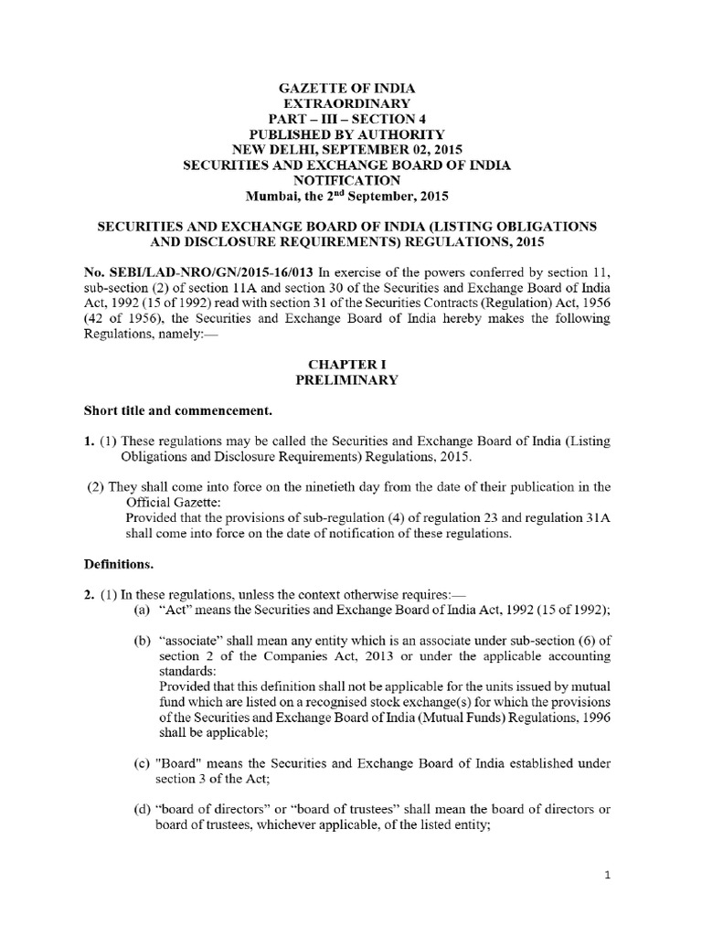 SEBI - Securities and Exchange Board of India (Listing Obligations and ...