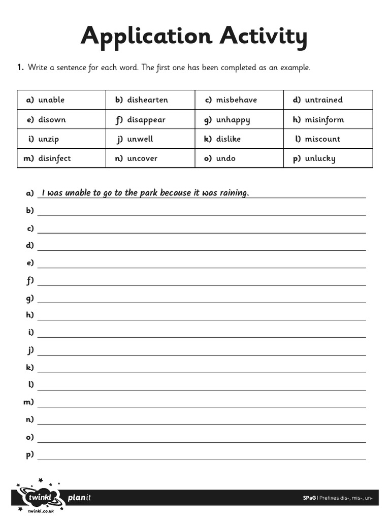 Dis-, Mis-, Un- Application Activity | PDF